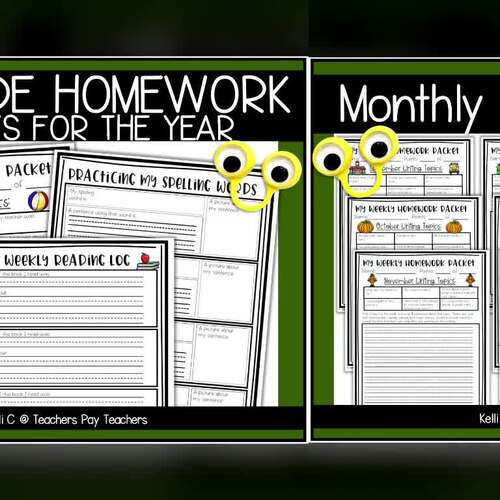 Homework Packets Weekly Writing Reading Log & Spelling Activities for ...