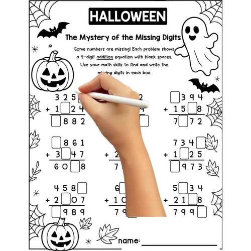 Halloween Math Grade 3 | 4-Digit Addition & Subtraction Missing Numbers