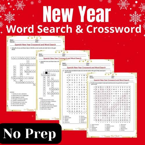Spanish New Year's word search & crossword puzzle Año Nuevo Vocabulary ...