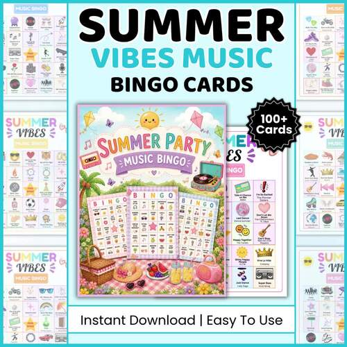 Summer Music Bingo Game | Printable Party Activity | End of Year Fun | PDF