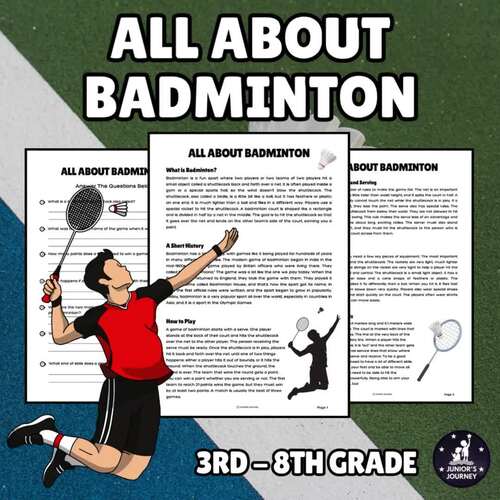 Badminton l Reading Comprehension | Informational Worksheet | Grades 3 - 8
