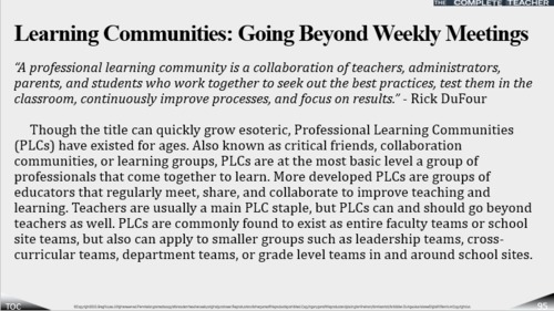 COMPLETE TEACHER Lesson 95 - Learning Communities: Going Beyond Weekly ...