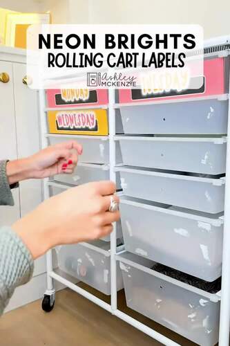 Neon Brights Classroom Decor | Rolling Cart Labels - Editable! | TPT