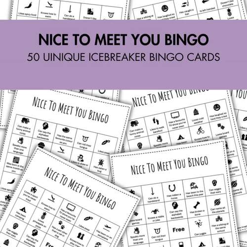 Nice to meet you Icebreaker Bingo printable pdf A4 & US letter no prep