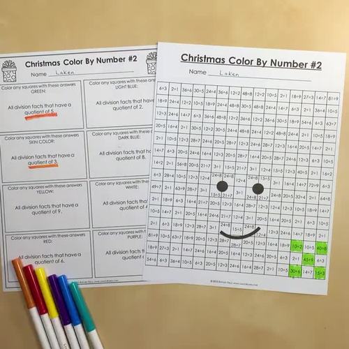 3rd Grade Christmas Math Activity Color by Number Coloring Pages Sheets ...