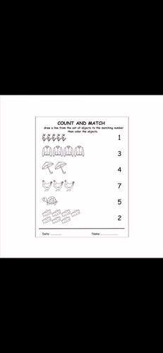 Grade 1 Mental Maths Worksheet - Match Objects to Numbers and Color
