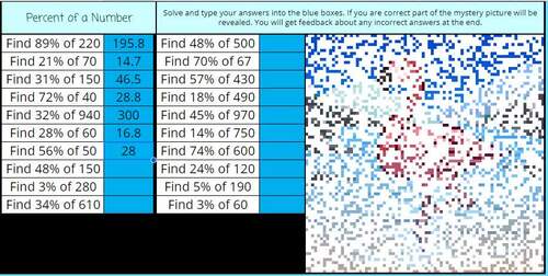 Percent of a Number Math Pixel Art by Pick Up and Go Resources | TPT