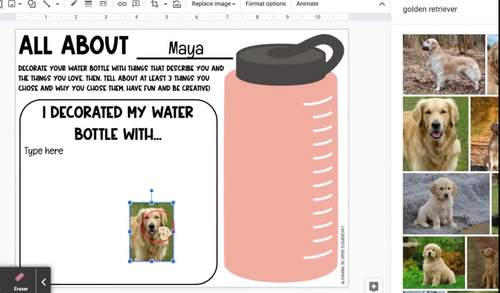 Water Bottle All About Me Slides | Digital & Printable | Back to School