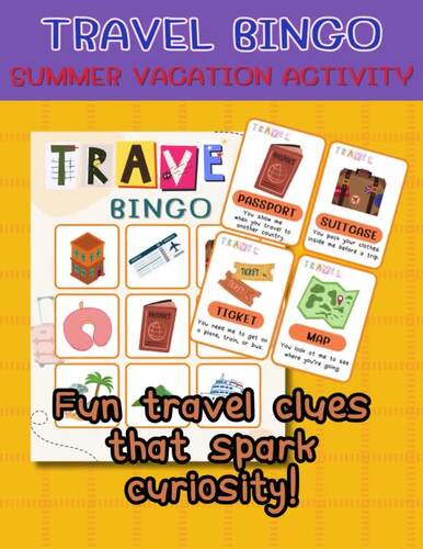 Travel Bingo for Kids | Summer Vacation Activity | Clue-Based Game