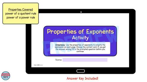 Properties of Exponents Activity | Digital by Taylor J's Math Materials