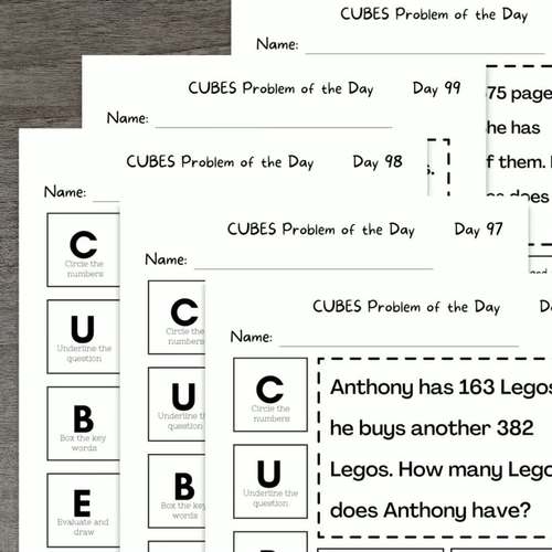 CUBES Math 2nd Grade Problem of the Day 180 PDF Pages | TPT