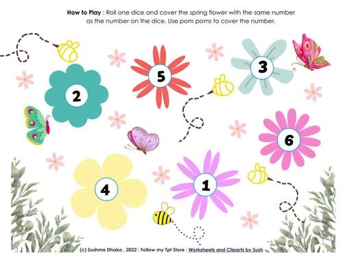 SPRING MATH Roll and Cover DICE GAME - NUMBER RECOGNITION AND ADDITION