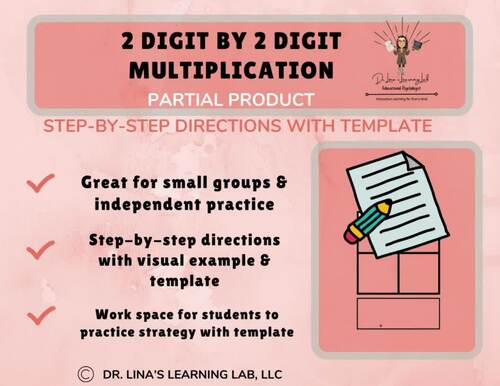 2 digit by 2 digit Multiplication Partial Product Steps With Template