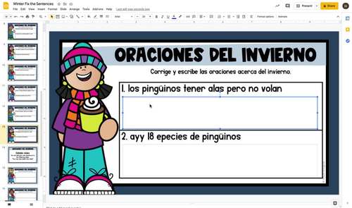Winter - Fix the Sentences in SPANISH | Corrigiendo oraciones del invierno