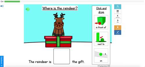 Reindeer Prepositions Speech Therapy | Christmas Boom Cards by Teaching ...