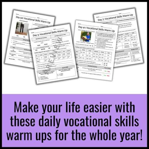 Vocational Skills Warm Ups Special Education Workbook Job Skills ...