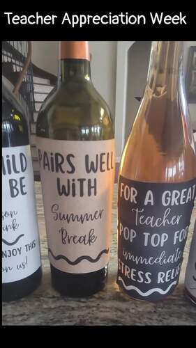Printable Funny & Sarcastic Wine Labels for Teacher - 6 White Labels PDF