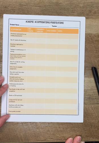 Accommodations Tracker Checklists for IEP Documentation Tracking