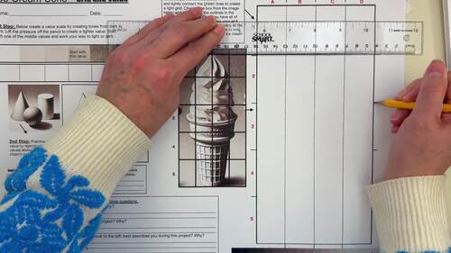 Ice Cream Cone Drawing: Grid & Value Art Lesson with Line, Value ...