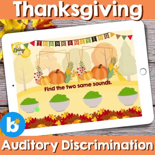 Thanksgiving Auditory Discrimination Boom Cards by Teacher Kimmy