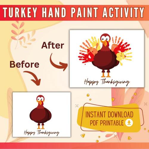 Thanksgiving Handprint Turkey Craft, Printable Turkey Art Template for ...