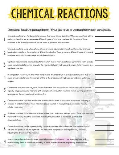Chemical & Physical Reactions Paired Passage Compare Contrast Write ...