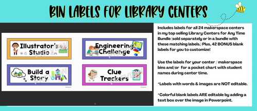 Bin Labels for Library Centers and Makerspace by K3 Library Buzz