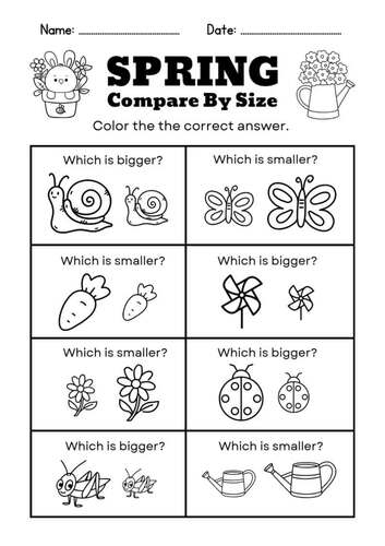 Sizes Comparison - Big vs Small (Spring Theme) Worksheet by TANDPSTUDIO