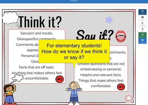 Boom Cards Think it or Say it Social Filter Elementary Conversation