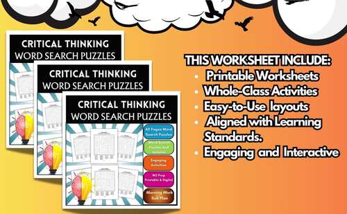 Critical Thinking Word Search Activities Morning Work 4th,5th,6th,7th ...
