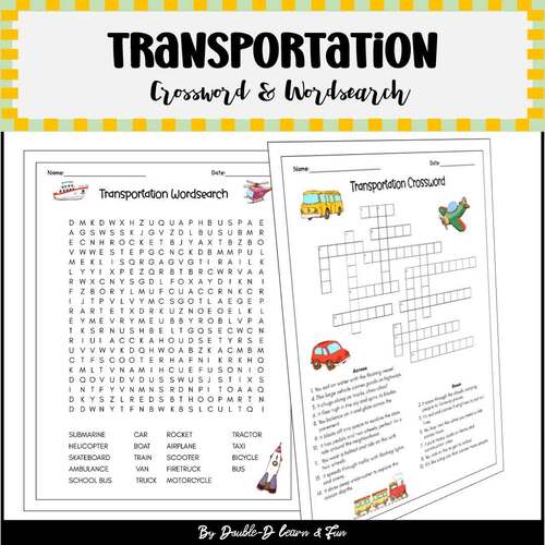 Transportation Crossword & Wordsearch K-2nd Morning Work word search march
