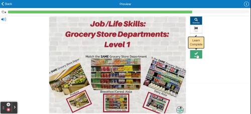 Job / Life Skills: Grocery Store Departments Errorless Choice (BOOM CARDS)