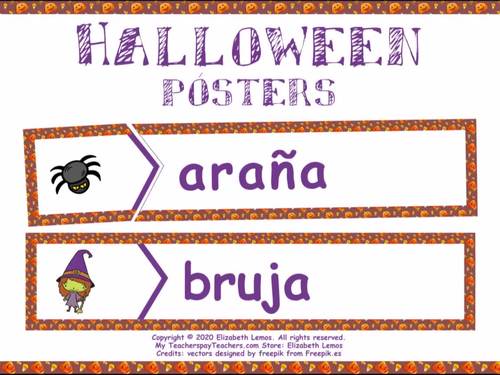 Halloween en español: vocabulary & grammar word wall (SPANISH) | TpT