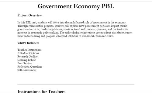 Government Economy Project by PBL History & Civics | TPT