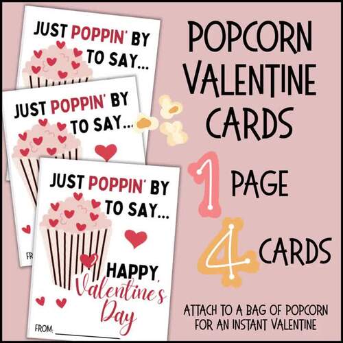 Popcorn Valentine Card | Just Poppin By Valentine | Classroom Valentine ...