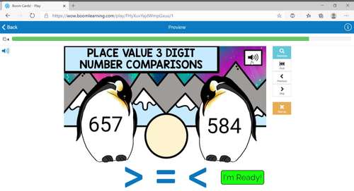 Place Value BOOM Cards Comparing 3 Digit Numbers Winter Second Grade Math