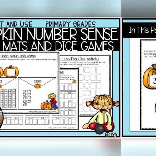 Number Sense Math Mat Activities and Dice Games Pumpkin Patch by Beachy ...
