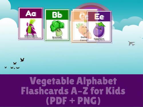 Printable Vegetable Alphabet Flashcards: 26 A-Z Educational Learning Cards