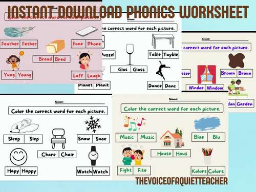 Color the Correct Word | Phonics Worksheet | Picture–Word Matching ...
