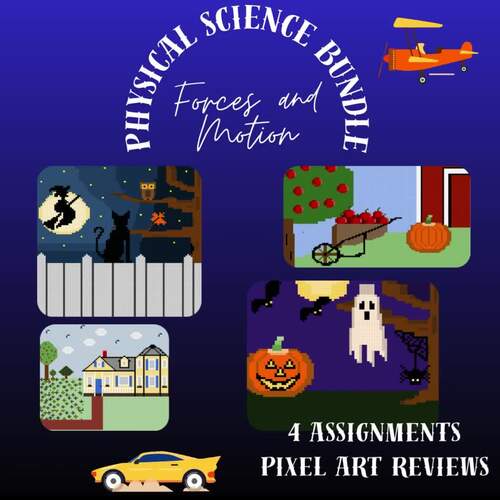 Motion Unit Review Bundle Pixel Art Digital Science Worksheets | TPT