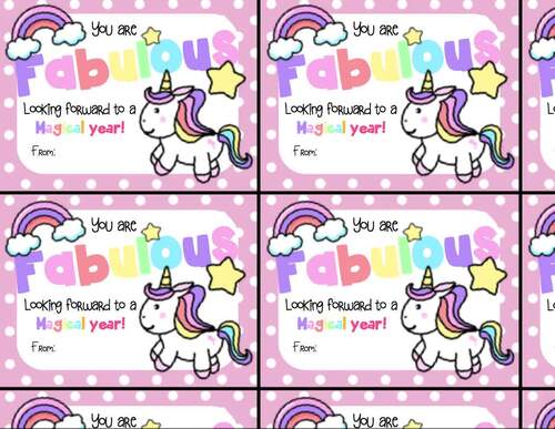 Cute Unicorn Beginning of Year Gift Tag- You are Fabulous! Looking ...