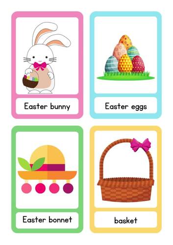 Colorful Illustrated Easter Vocabulary Cards, grade PreK, K, 1st