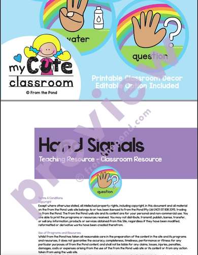 Hand Signals Posters for Effective Classroom Management | Editable