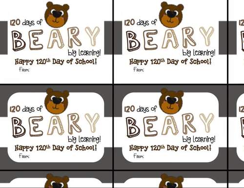 Teddy Grahams (Bear-Themed) 120th Day of School Gift Tag- 120 days of ...