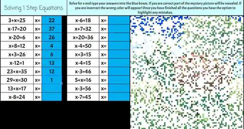 Solving One Step Equations Math Pixel Art | Add and Subtract Only