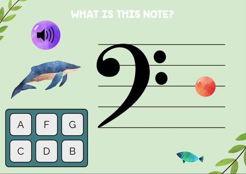 Bass Clef Line Note Names Identification Interactive Music Game for Piano