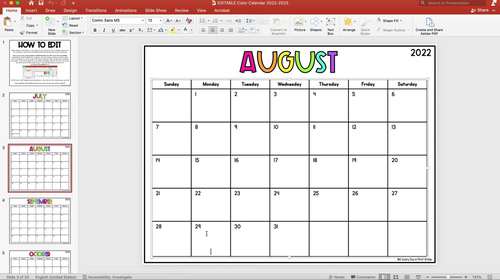 Colorful Editable Calendar 2023-2024 by A Sunny Day in First Grade