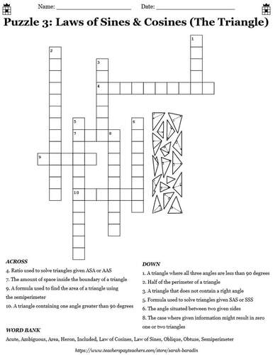 Pre-Calculus Unit 2 Analytic Trigonometry Math Crossword Puzzle With ...