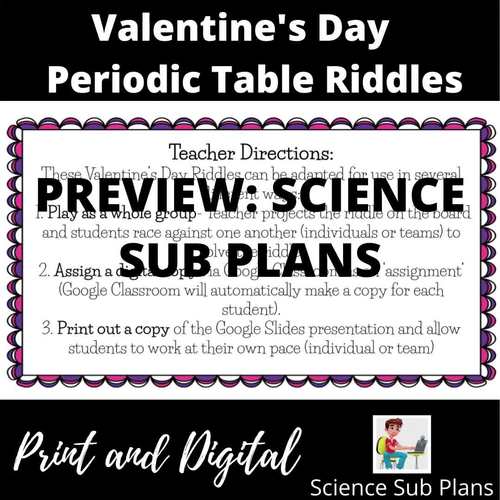 Valentine's Day Periodic Table Riddles - NGSS Aligned Chemistry- No Prep