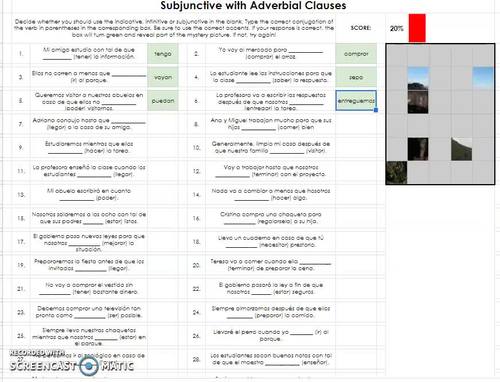 Subjunctive with adverbial clauses Spanish Mystery Picture Puzzle